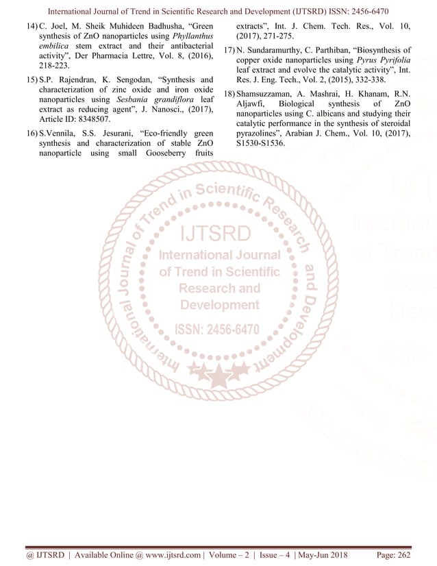 Green Synthesis of ZnO Nanoparticles using Jasminum Fluminense Leaf Extract and its Spectral and ...