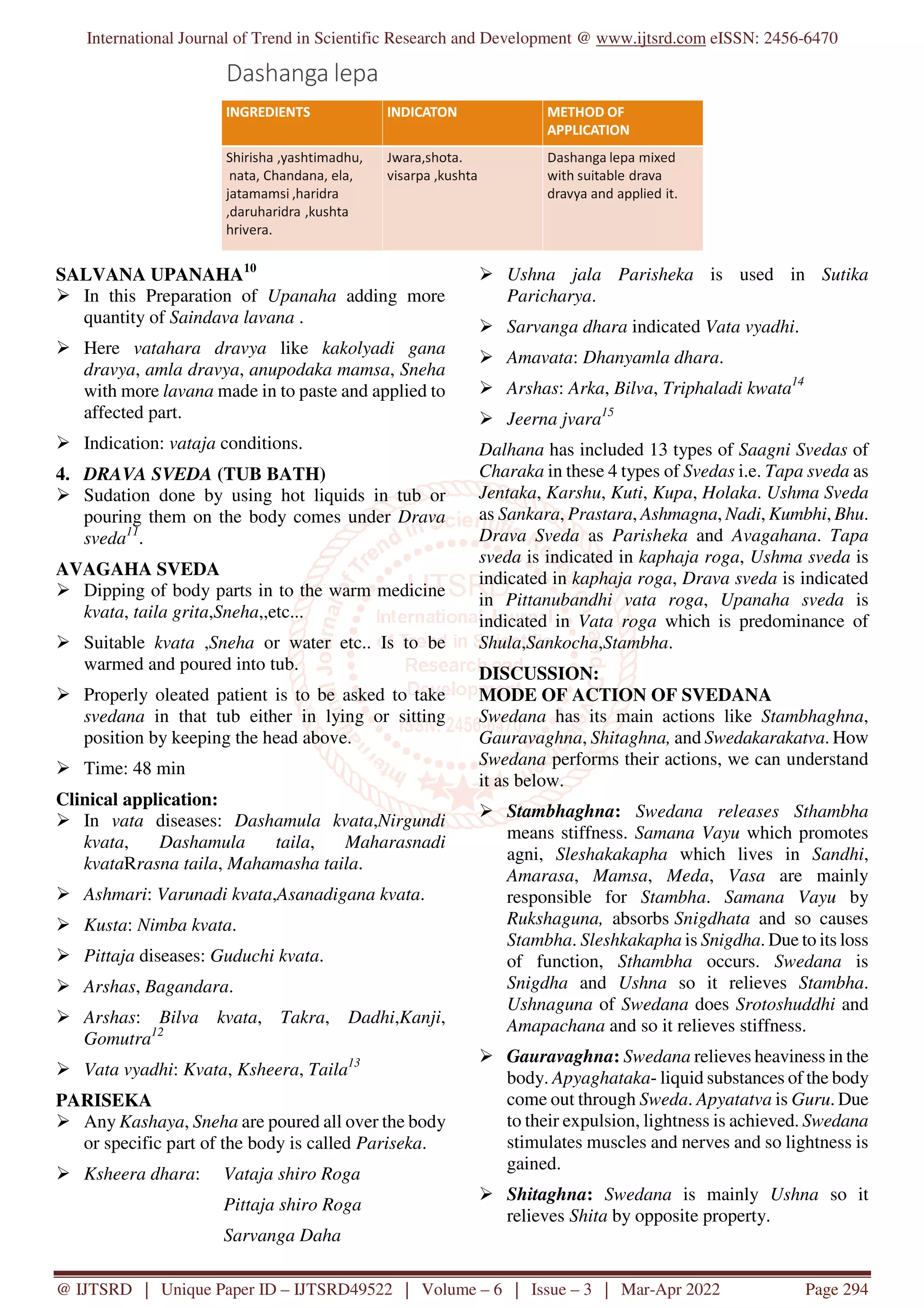 Review Article on Chaturvidha Svedana and it’s Clinical Application | PDF