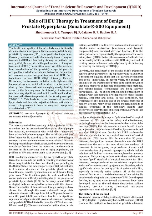 Role of HIFU Therapy in Treatment of Benign Prostate Hyperplasia ...