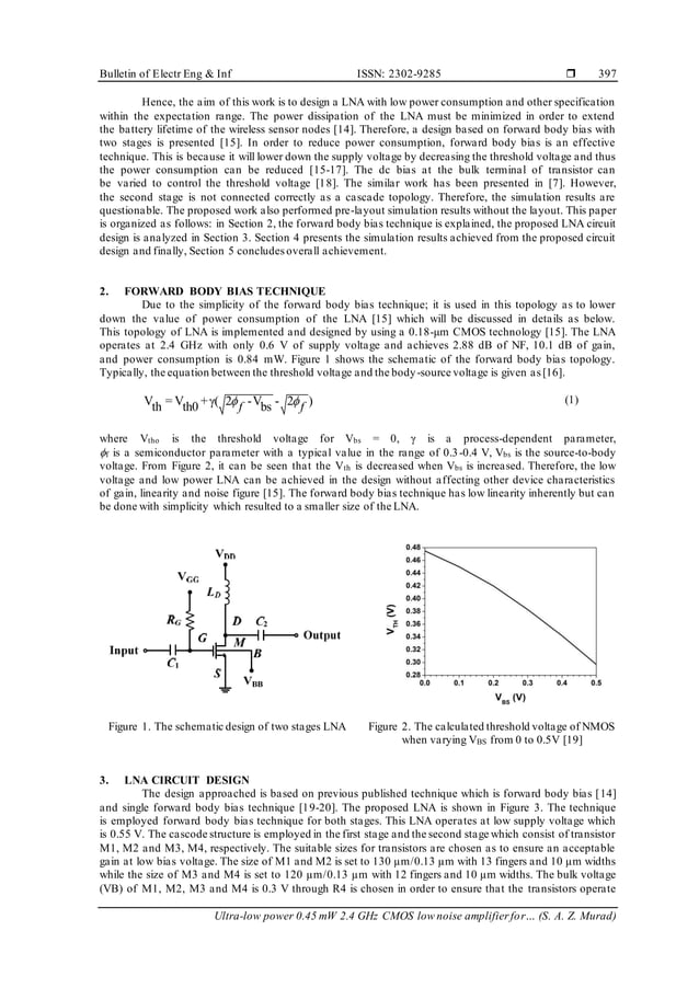 Ultra-low power 0.45 mW 2.4 GHz CMOS low noise amplifier for wireless sensor networks using 0.13 ...