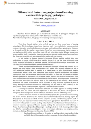 Differentiated instruction, project-based learning, constructivist pedagogy principles | PDF