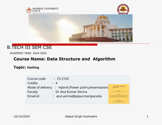 Hashing a searching technique in data structures | PPTX