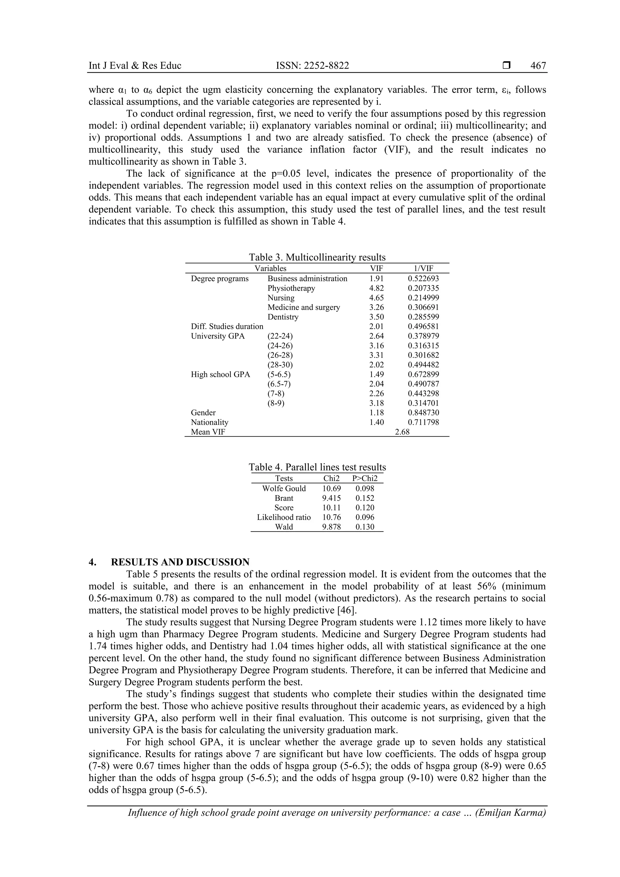 Influence of high school grade point average on university performance: a case study from ...