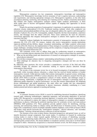 A systematic review of metacognitive dynamics in secondary physics ...