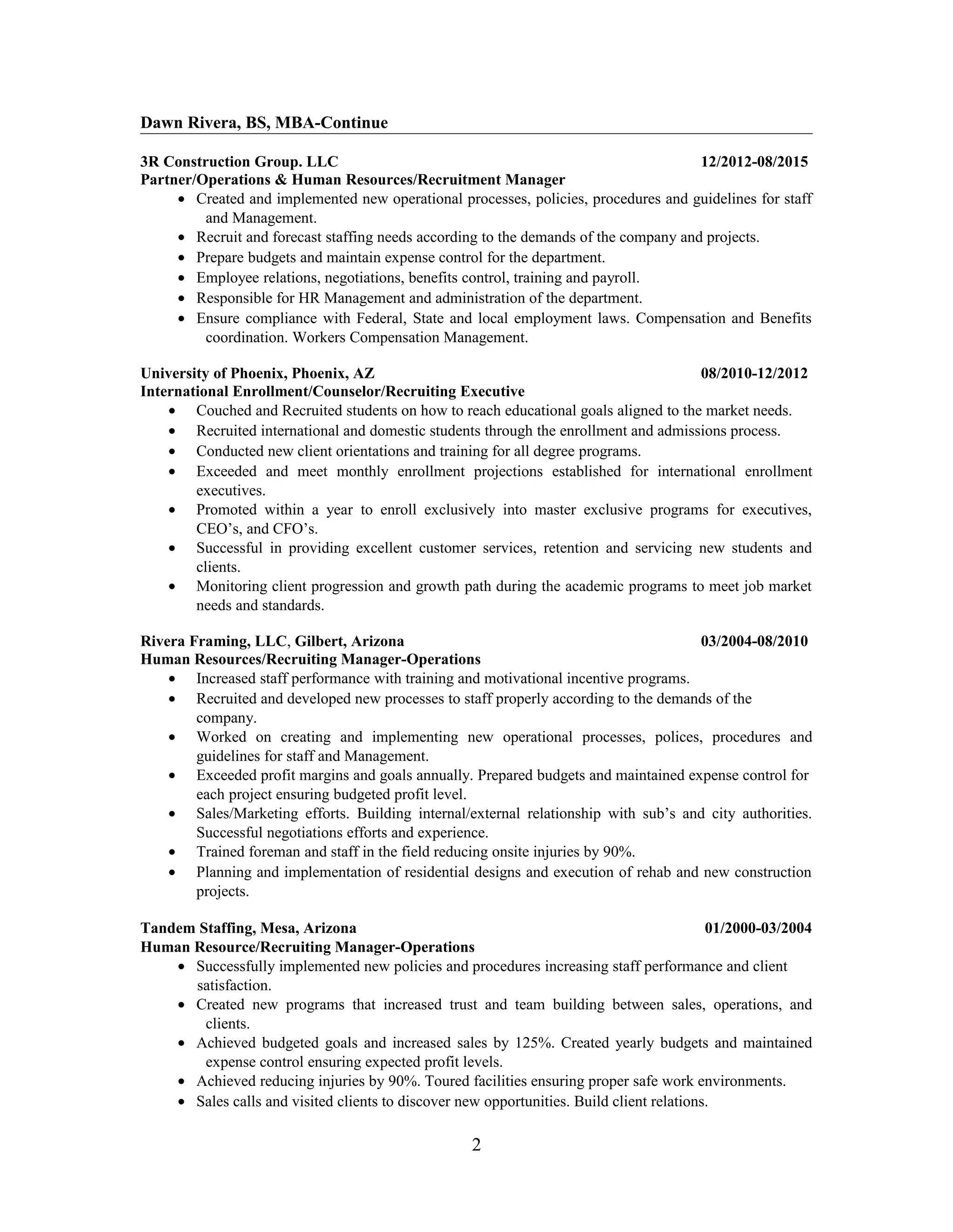 Dawn Resume Update HR. 2016 | DOC