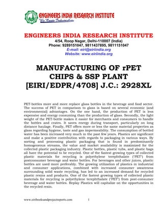 Detailed Project Report on MANUFACTURING OF rPET CHIPS & SSP PLANT | PDF