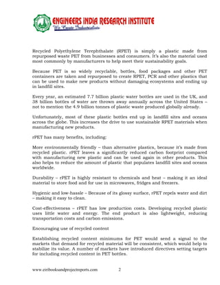 Detailed Project Report on MANUFACTURING OF rPET CHIPS & SSP PLANT | PDF