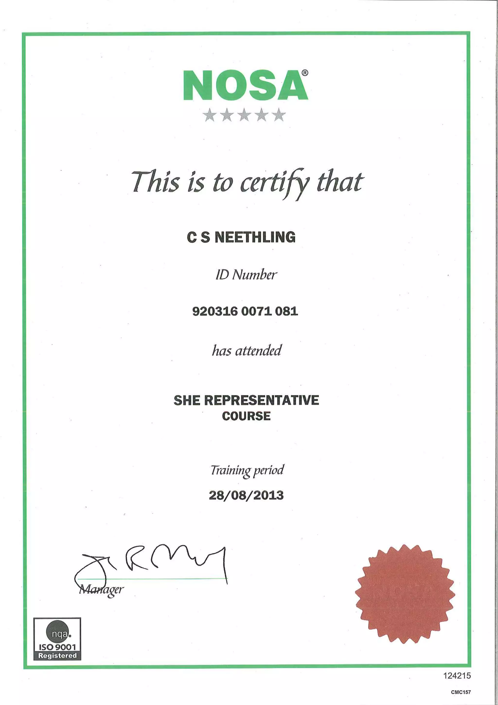 SHE Rep - Certificate | PDF
