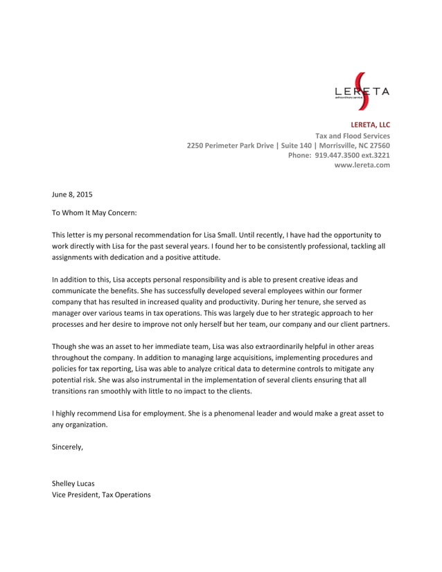 Lisa Small_Letter of Recommendation QBE | PDF