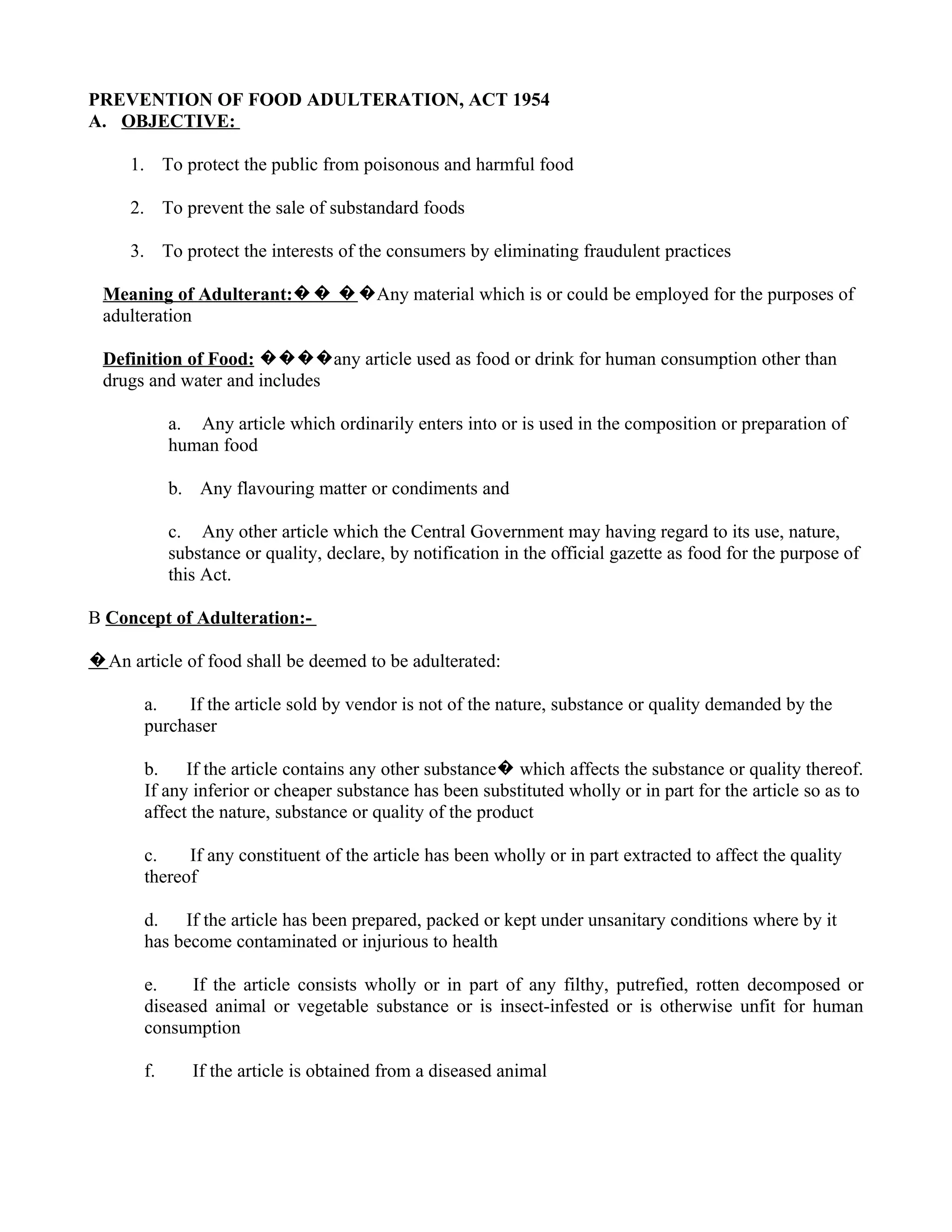 PREVENTION OF FOOD ADULTERATION | DOC