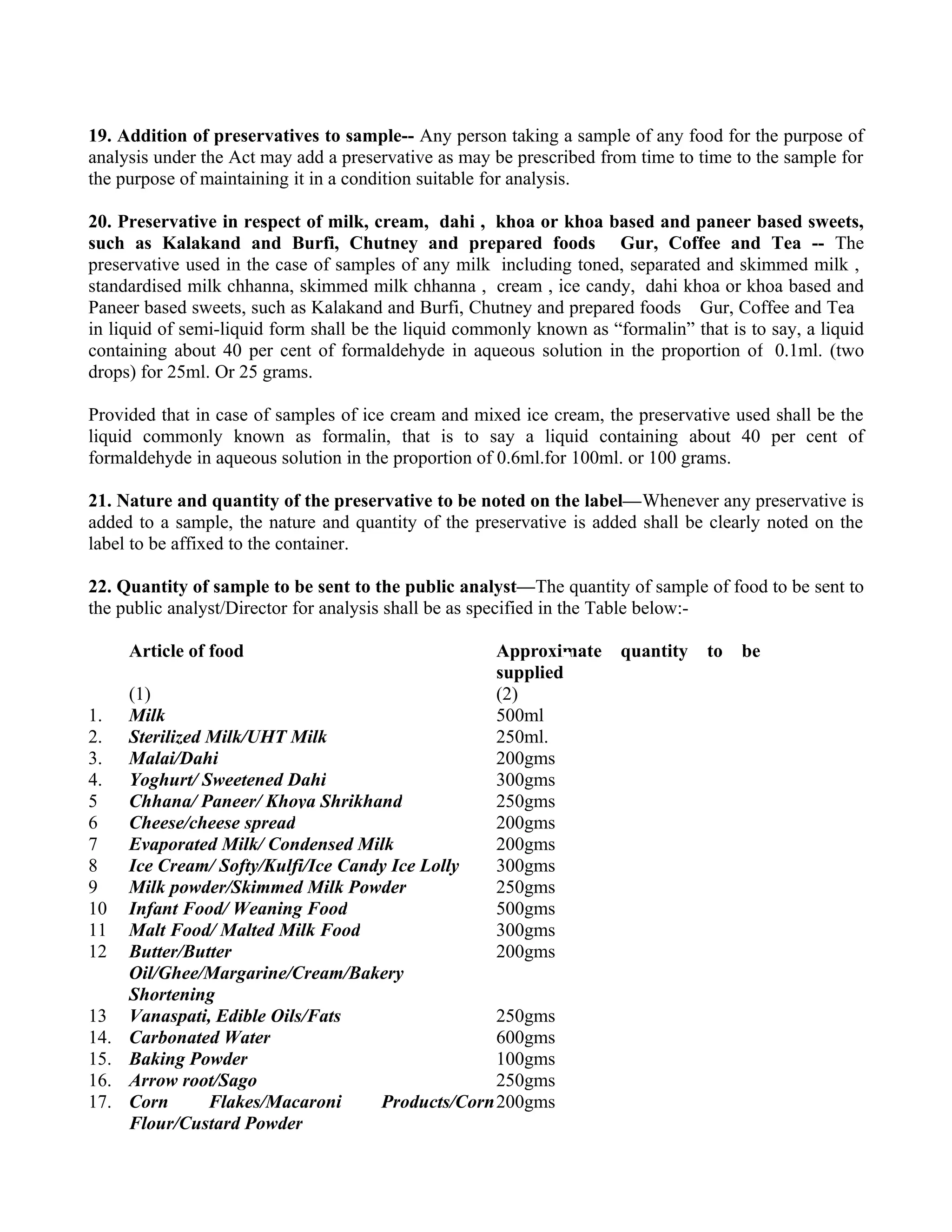 PRESERVATIVES TO BE ADDED | DOC