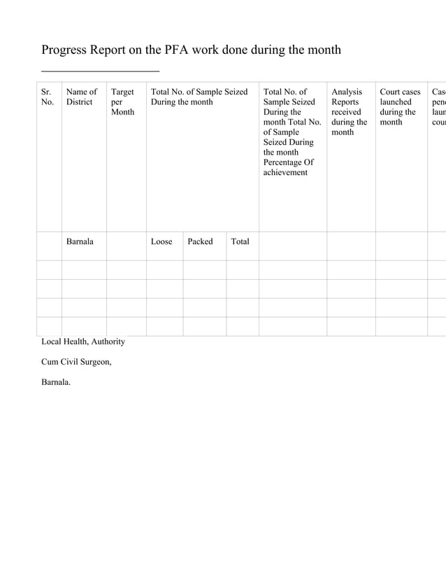 Progress report PFA | DOC
