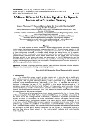 AC-Based Differential Evolution Algorithm for Dynamic Transmission Expansion Planning | PDF