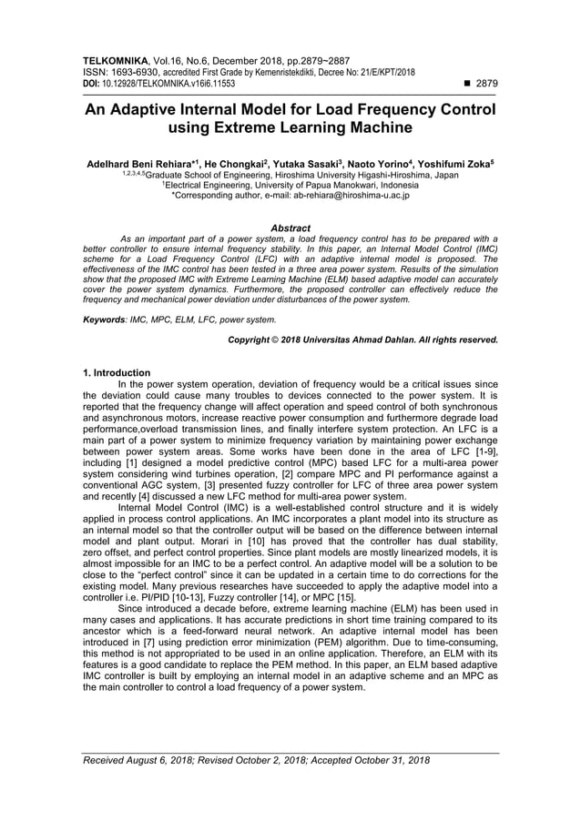 An Adaptive Internal Model for Load Frequency Control using Extreme Learning Machine | PDF
