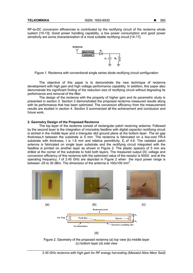 2.45 GHz rectenna with high gain for RF energy harvesting | PDF ...