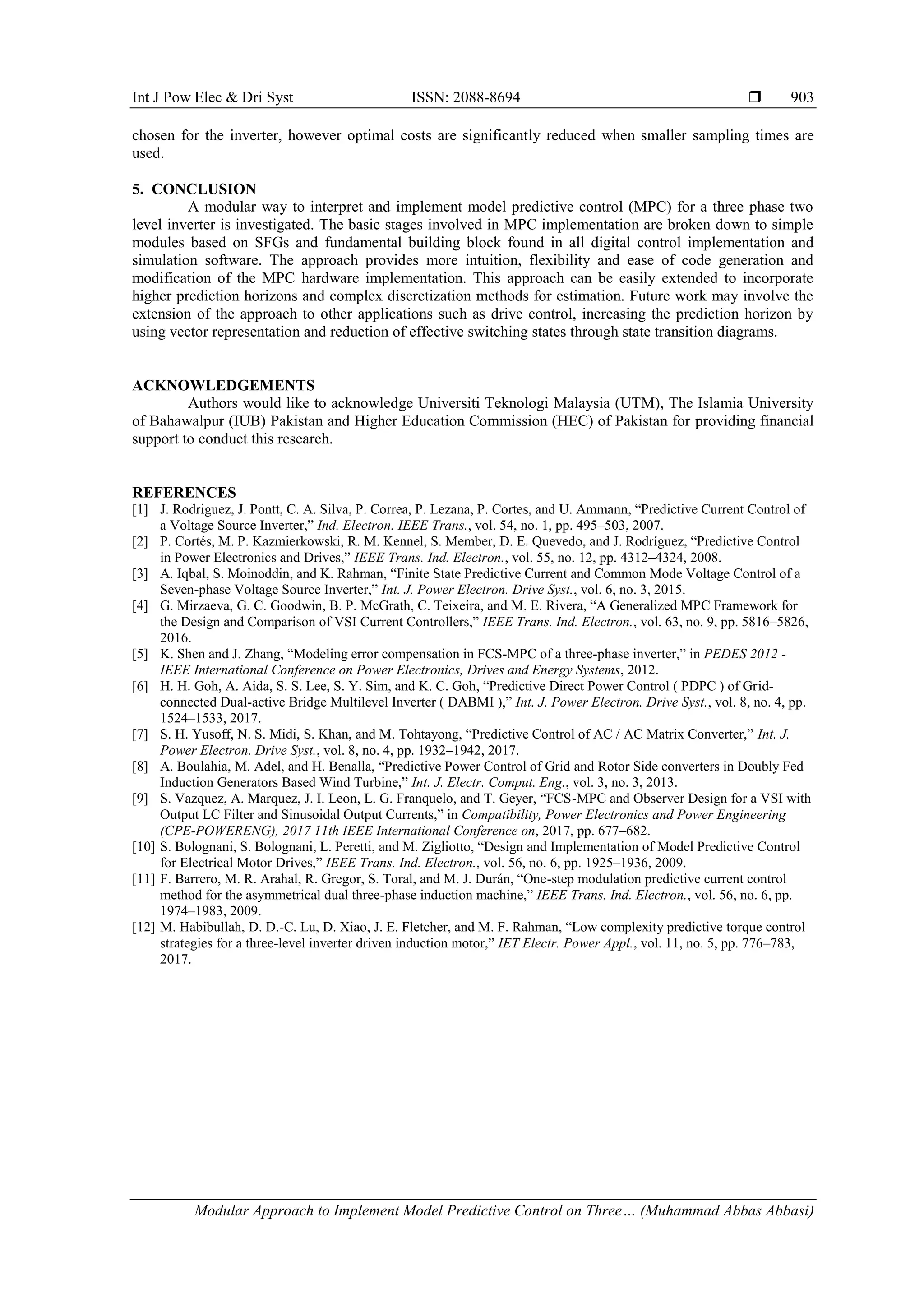 Modular Approach To Implement Model Predictive Control On Three Phase Voltage Source Inverter Pdf