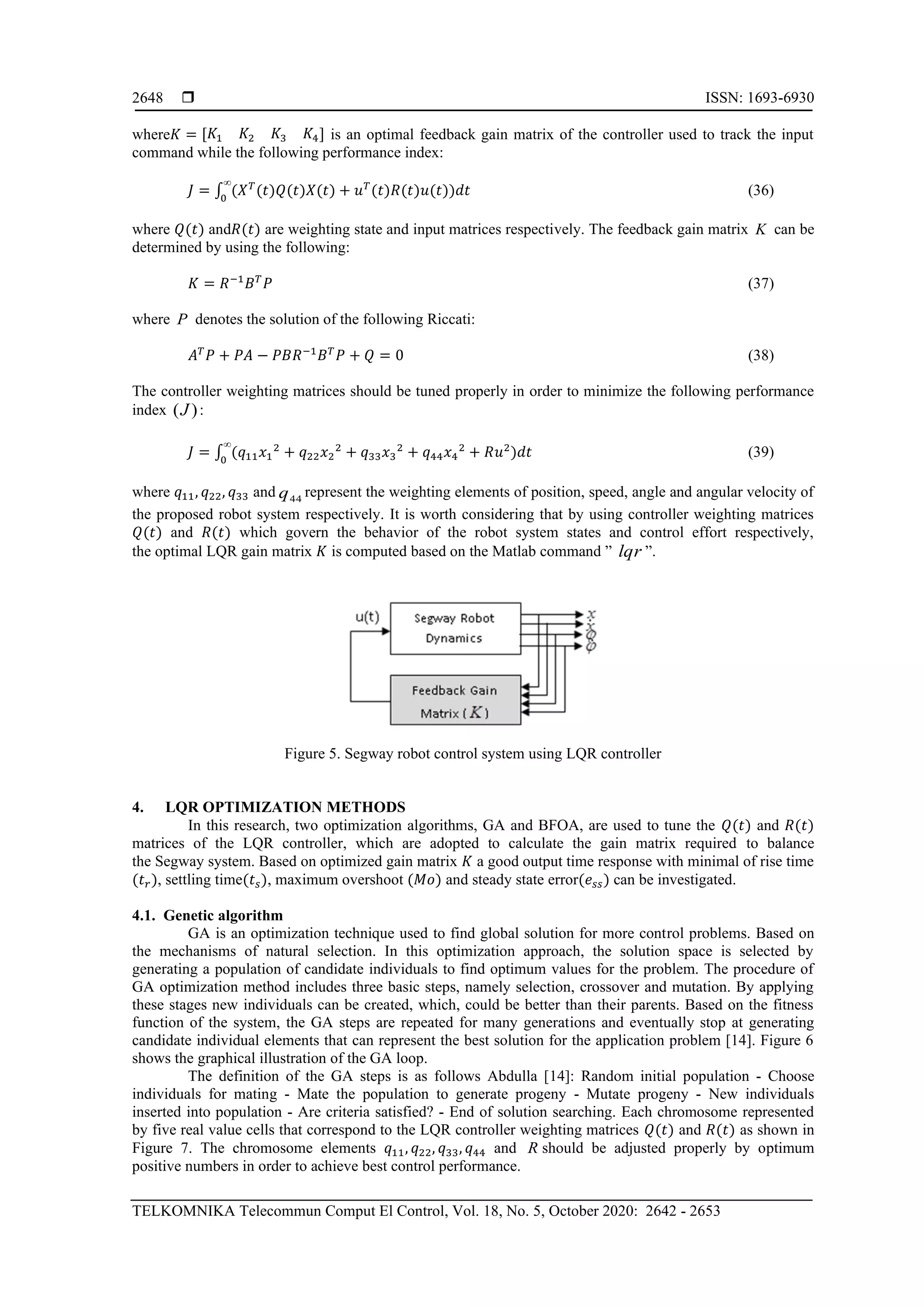 Balancing a Segway robot using LQR controller based on genetic and bacteria foraging ...