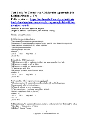 Test Bank for Chemistry: A Molecular Approach, 5th Edition Nivaldo J ...