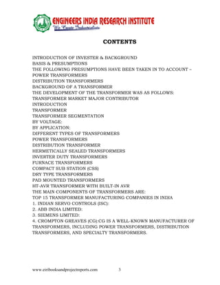 Detailed Project Report on MANUFACTURING OF POWER AND DISTRIBUTION ...