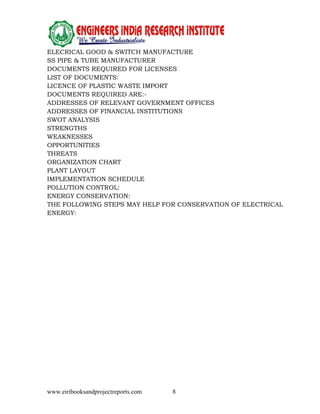 Detailed Project Report on MANUFACTURING OF POWER AND DISTRIBUTION ...
