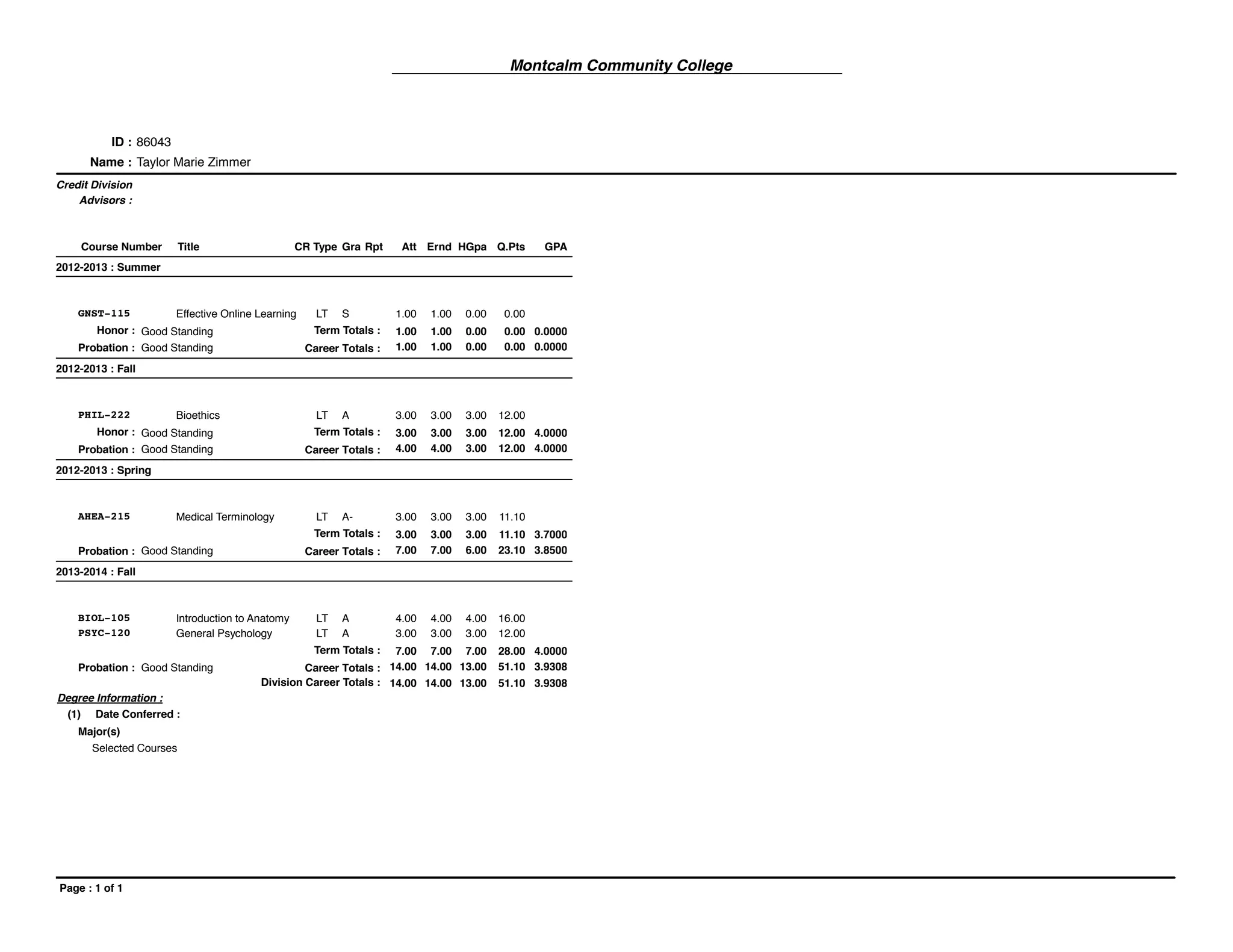 MCC Transcript | PDF | Undergraduate Education | College Education