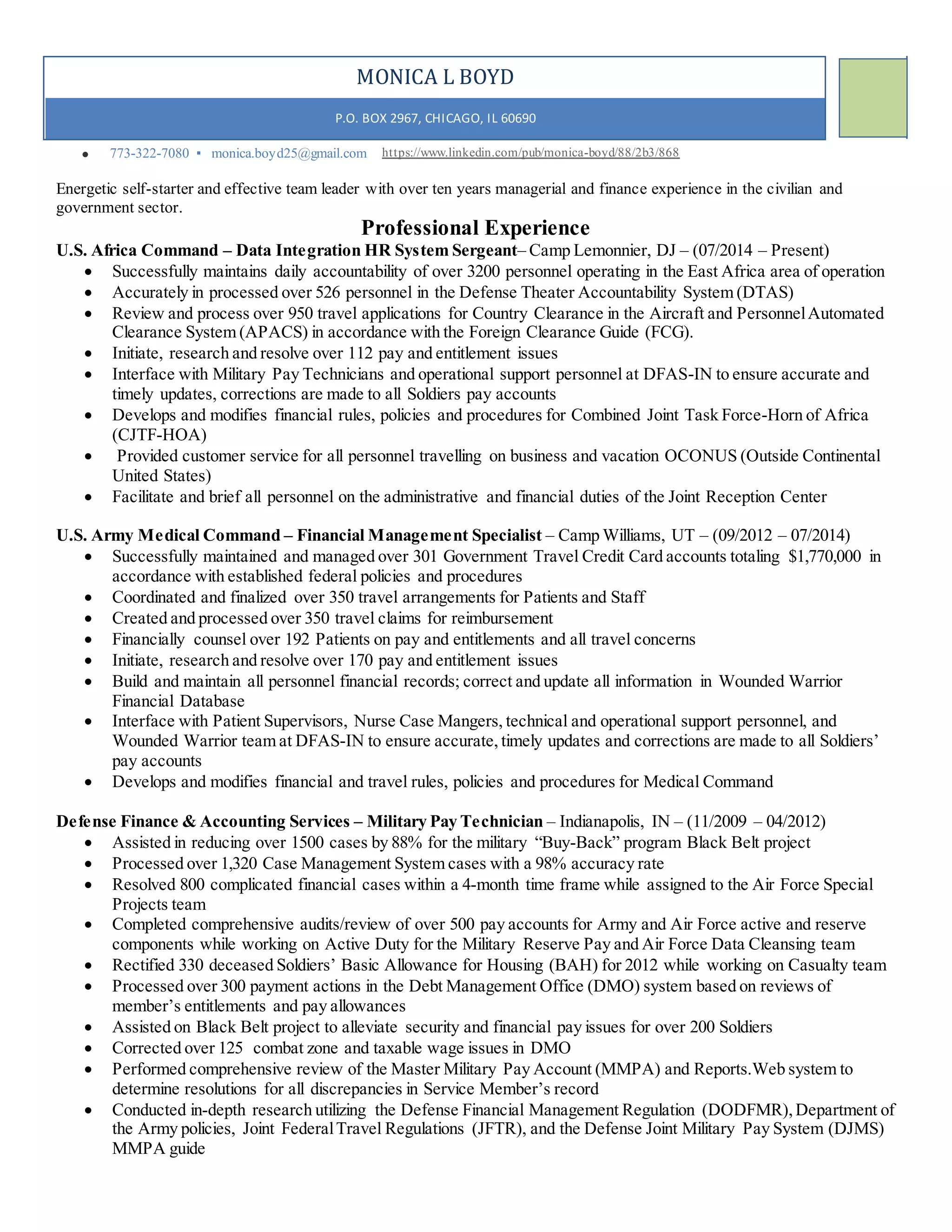 Monica Boyd finance resume 2015 | DOCX