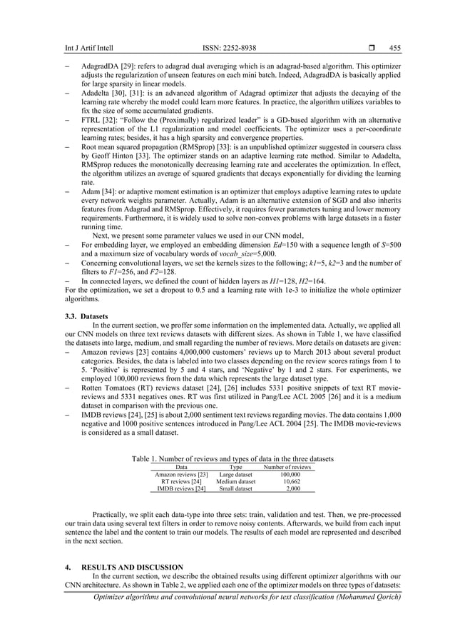 Optimizer algorithms and convolutional neural networks for text classification | PDF