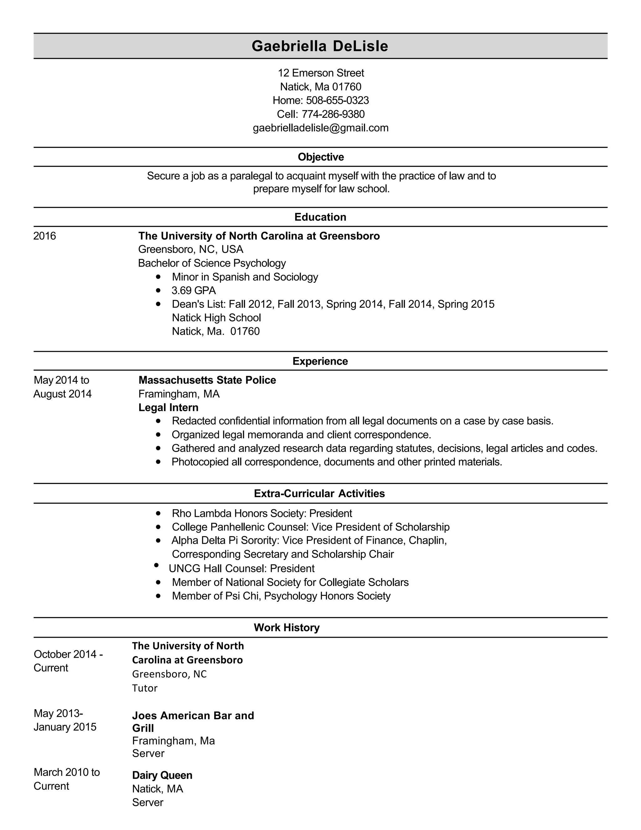Gaebriella DeLisle Resume | PDF