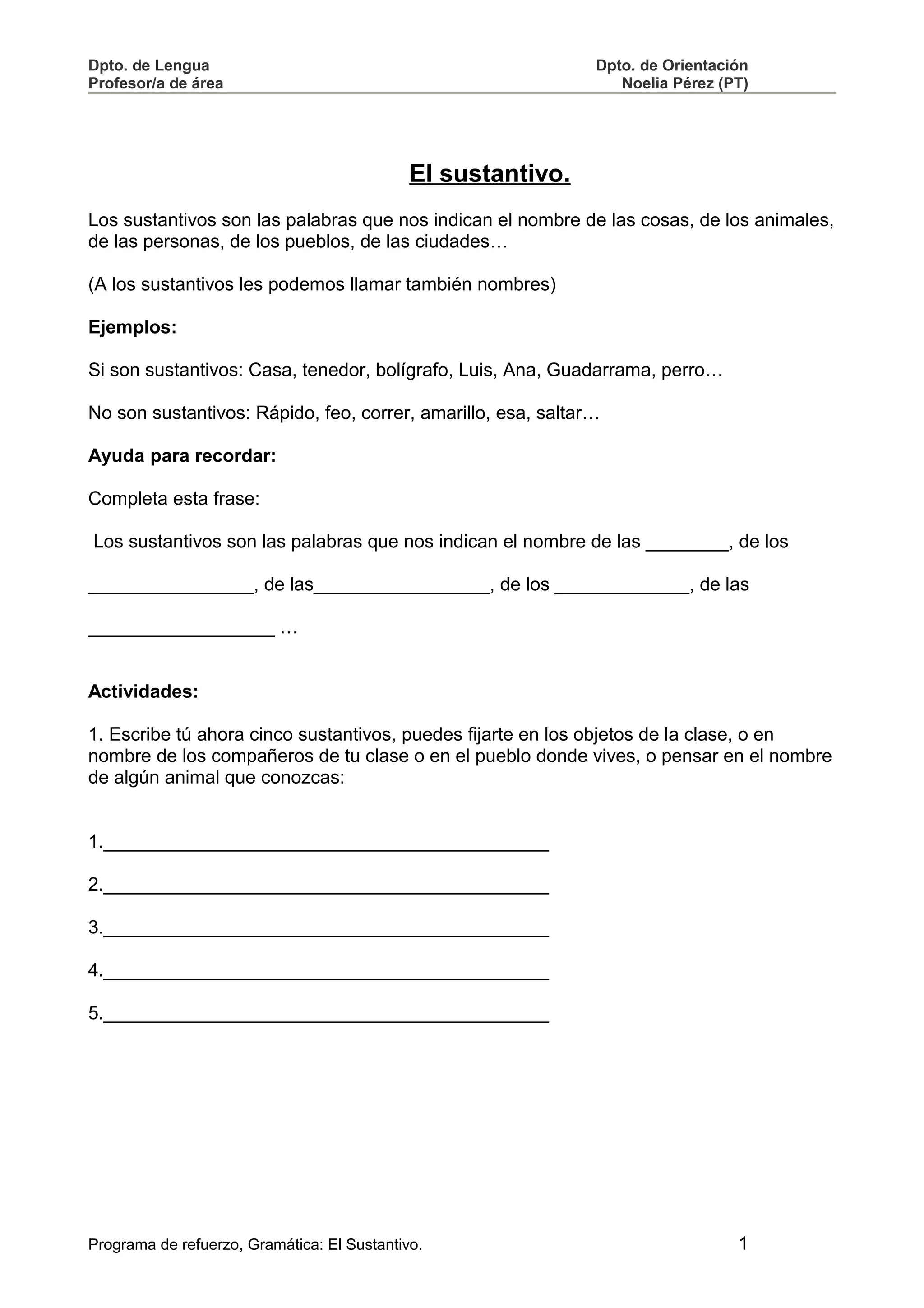 Hoja De Trabajo De Sustantivos Persona Lugar Cosa Sustantivos Propios