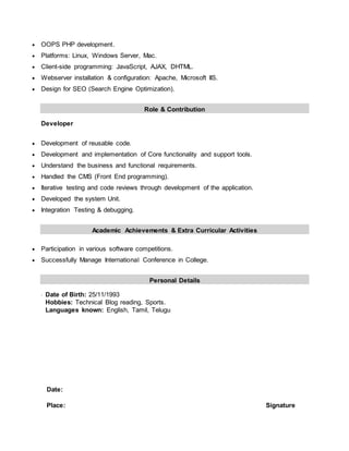 resume with one year | PDF