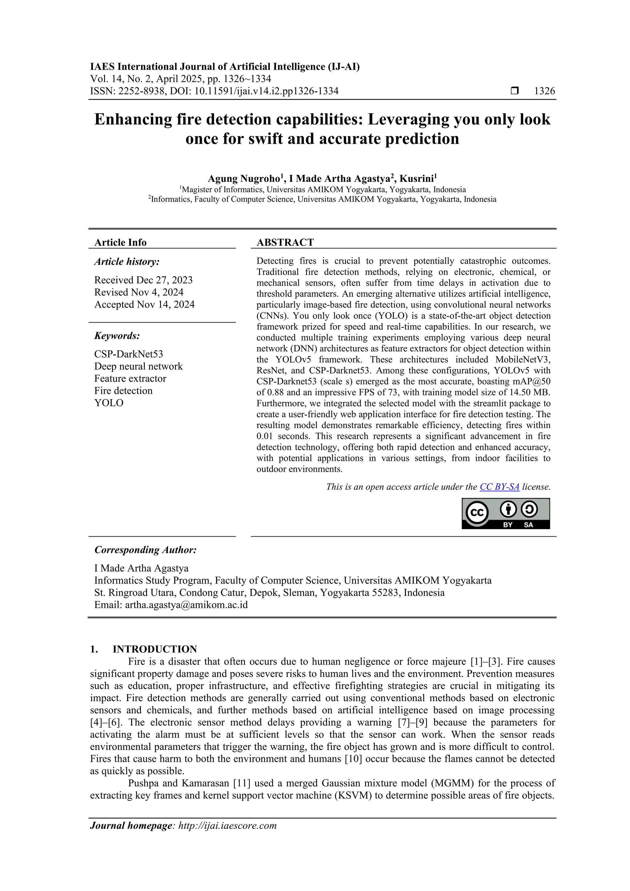 Enhancing fire detection capabilities: Leveraging you only look once ...