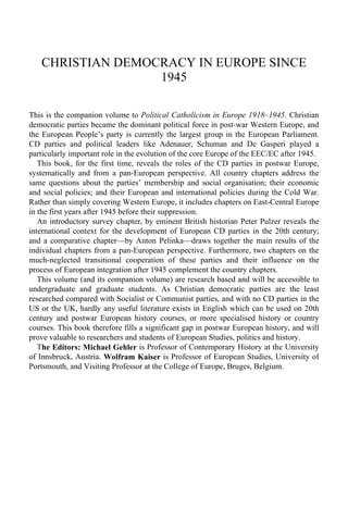 Christian Democracy in Europe since 1945 Michael Gehler | PDF