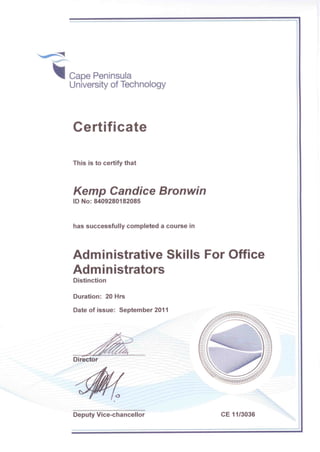Certificate - C Kemp - Office Administrator | PDF