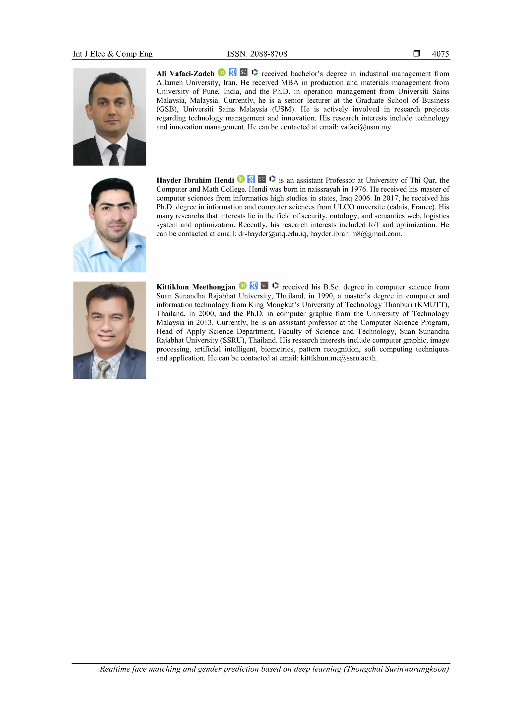 Realtime face matching and gender prediction based on deep learning | PDF