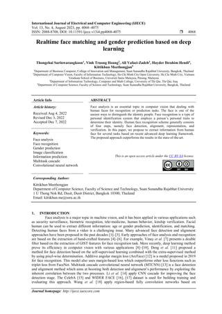 Realtime face matching and gender prediction based on deep learning | PDF