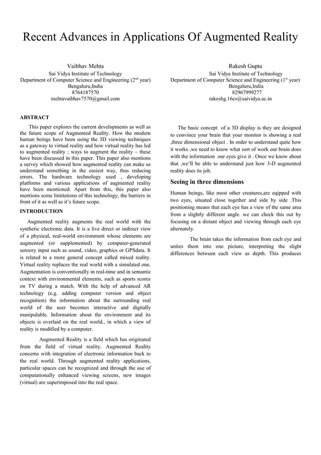 augmented reality paper presentation | DOC