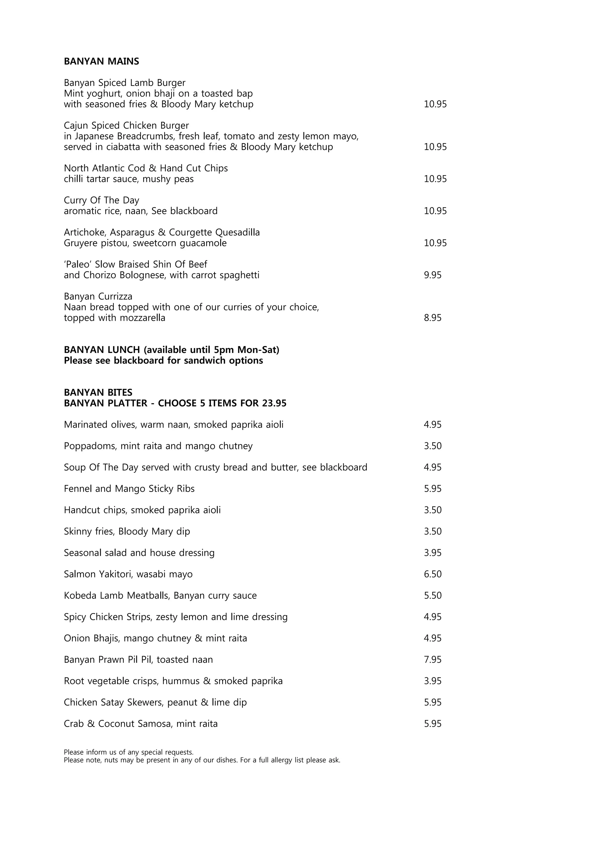 The Banyan Tree Menu | PDF