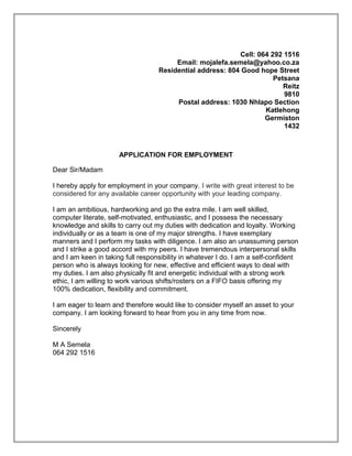 Mojalefa updated cv 2016-17 | PDF