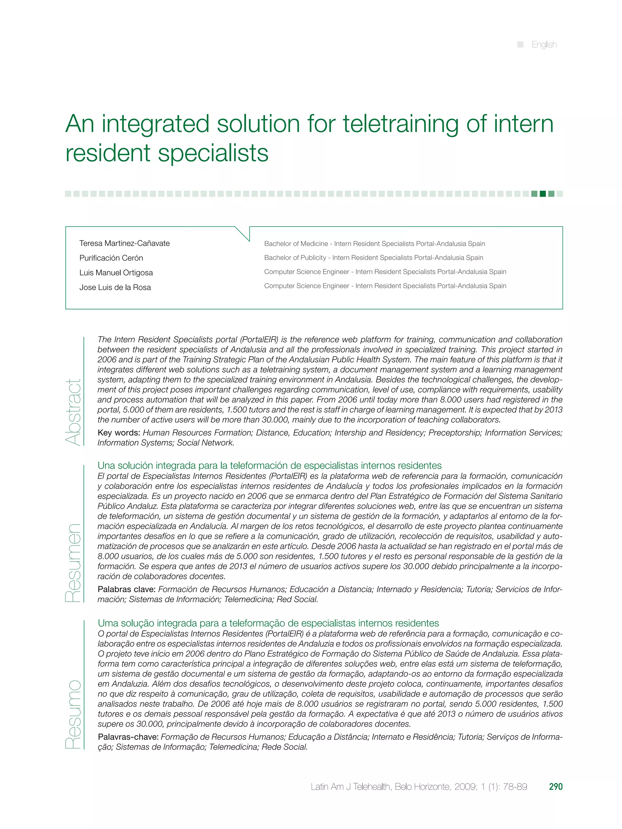 An integrated solution for teletraining of intern resident specialists ...