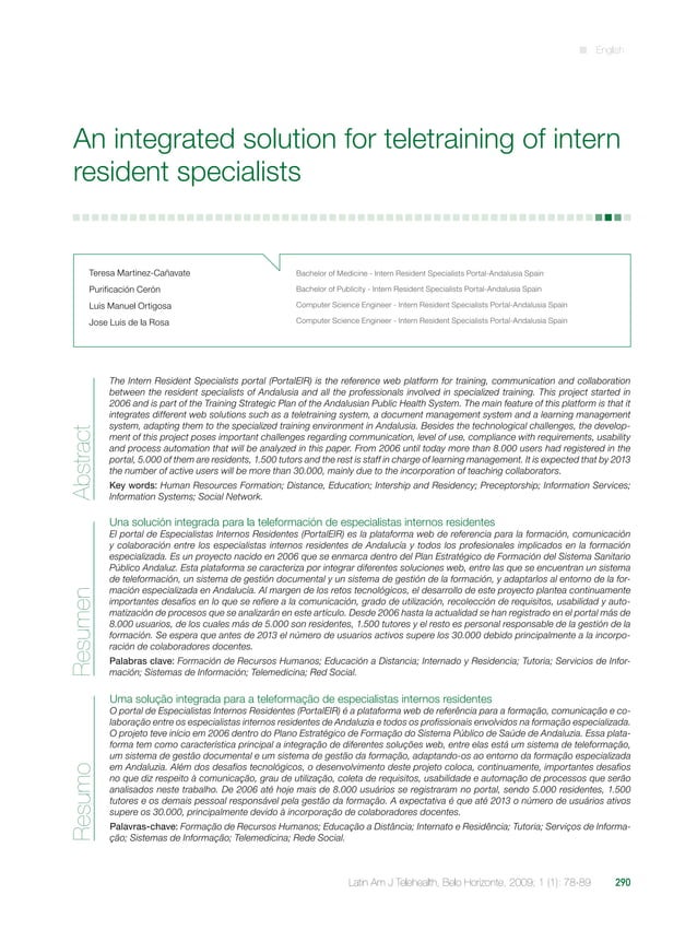 An integrated solution for teletraining of intern resident specialists ...