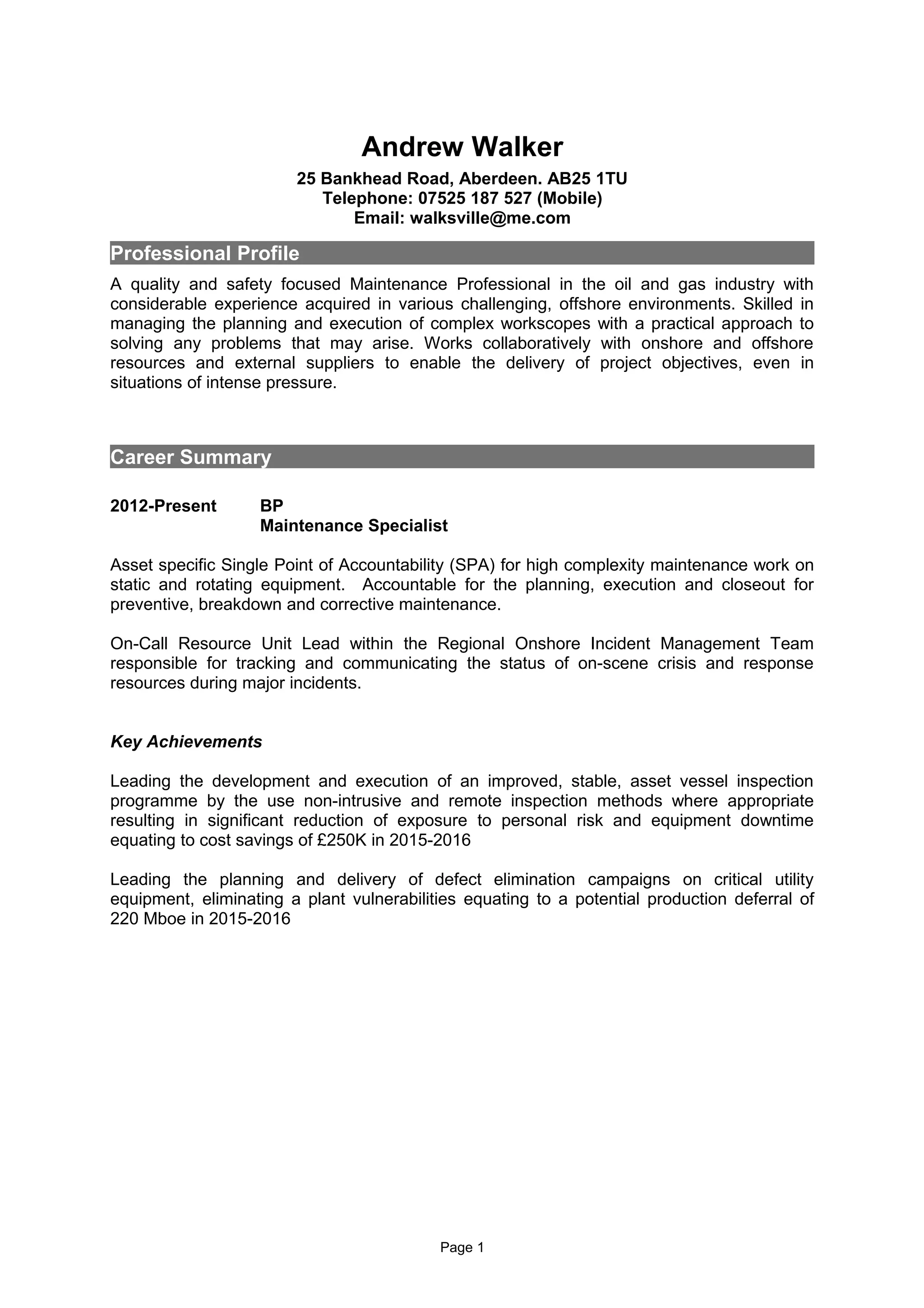 Andrew Walker-CV | DOC | Civil Engineering Industry | Industries