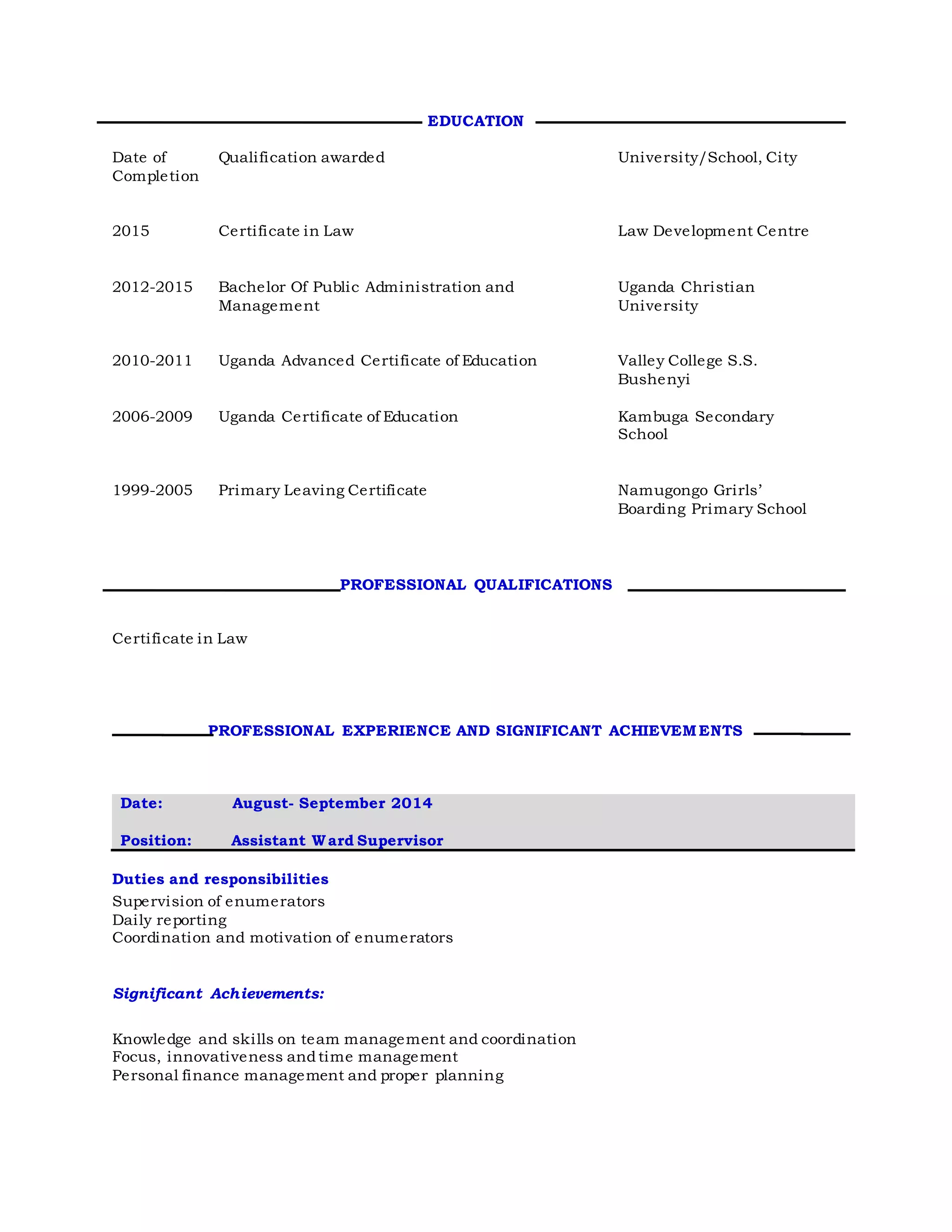 Crispar natukunda's curriculum vitae | DOCX