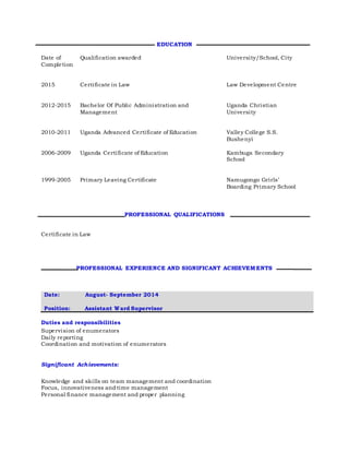 Crispar natukunda's curriculum vitae | DOCX