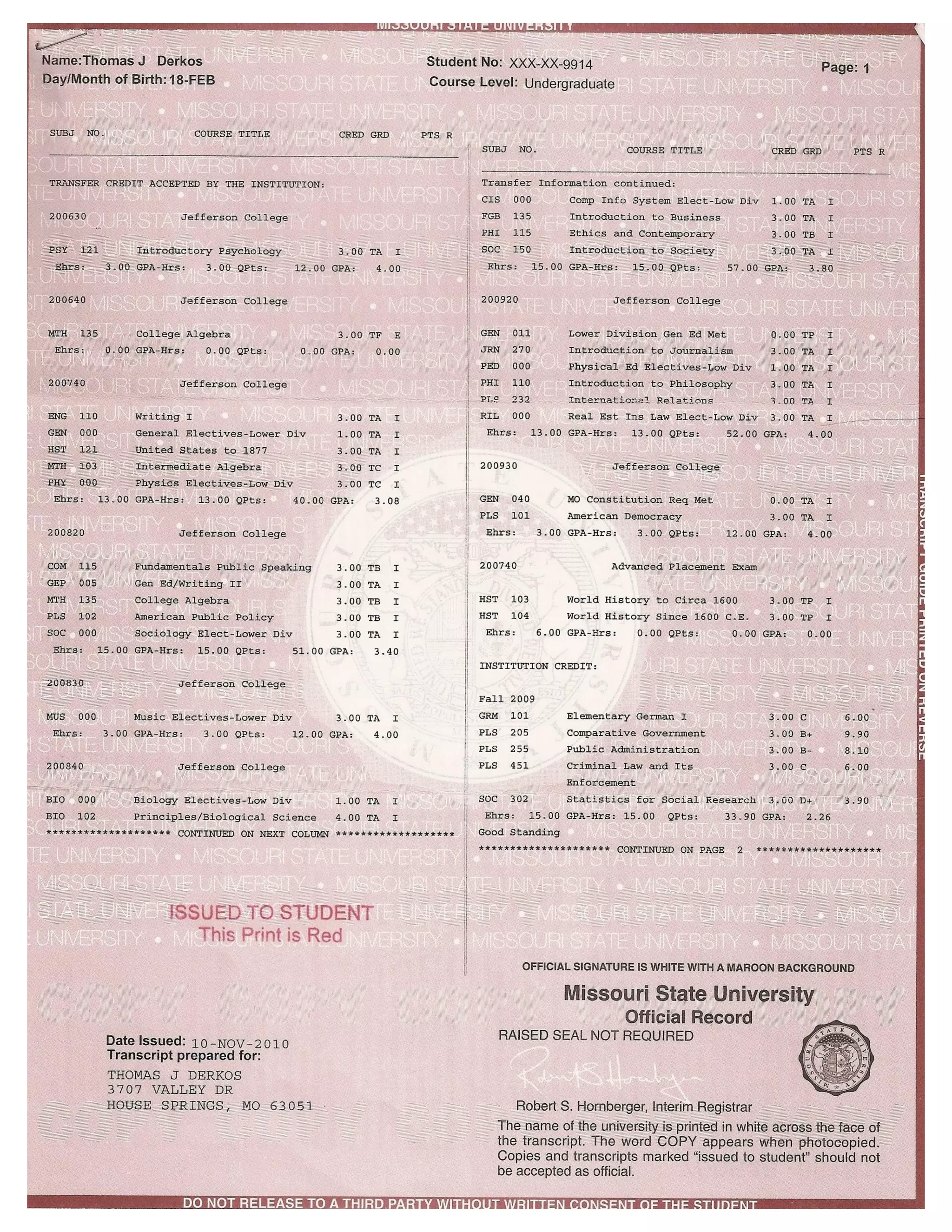 MissouriStateTranscript | PDF