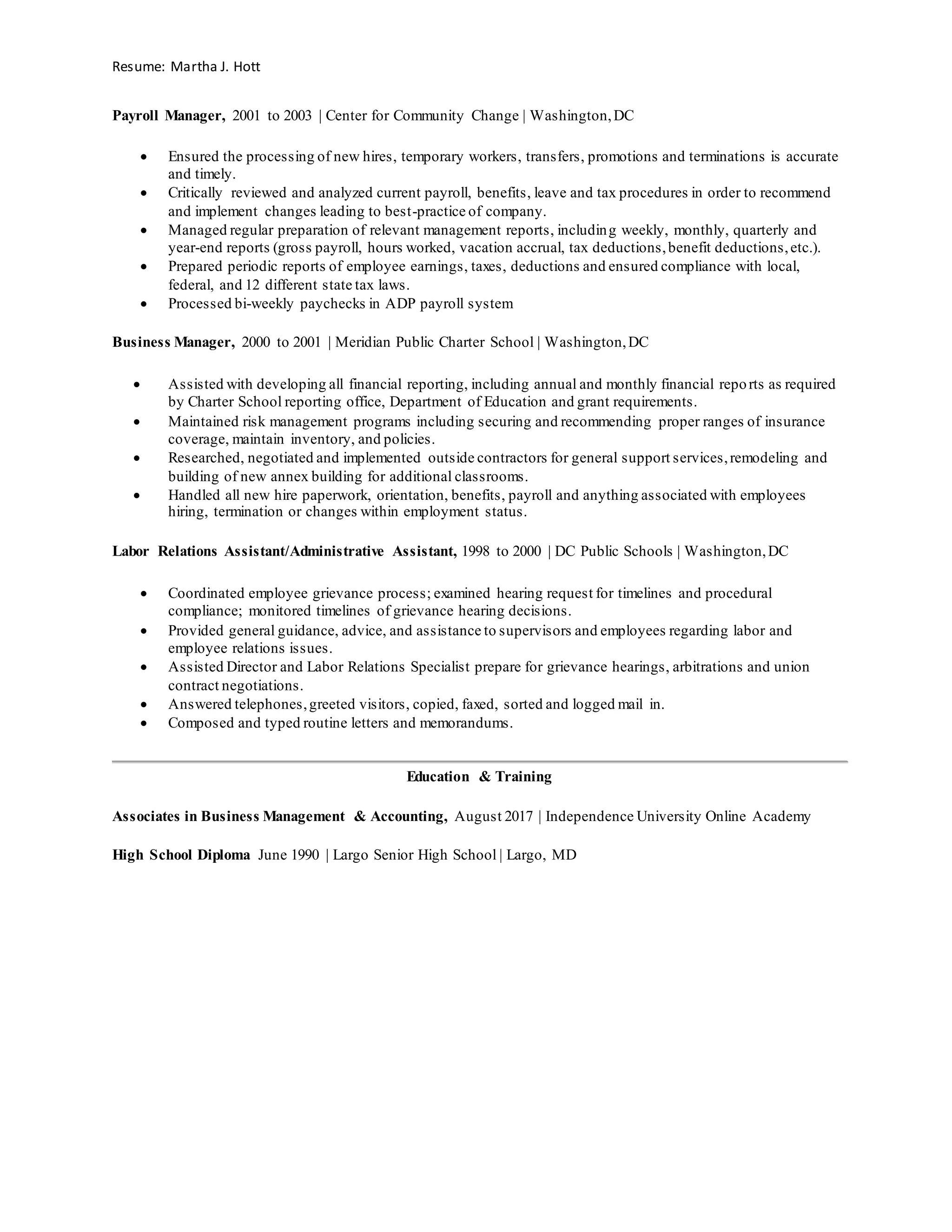 Martha Hott Resume 2015 | PDF