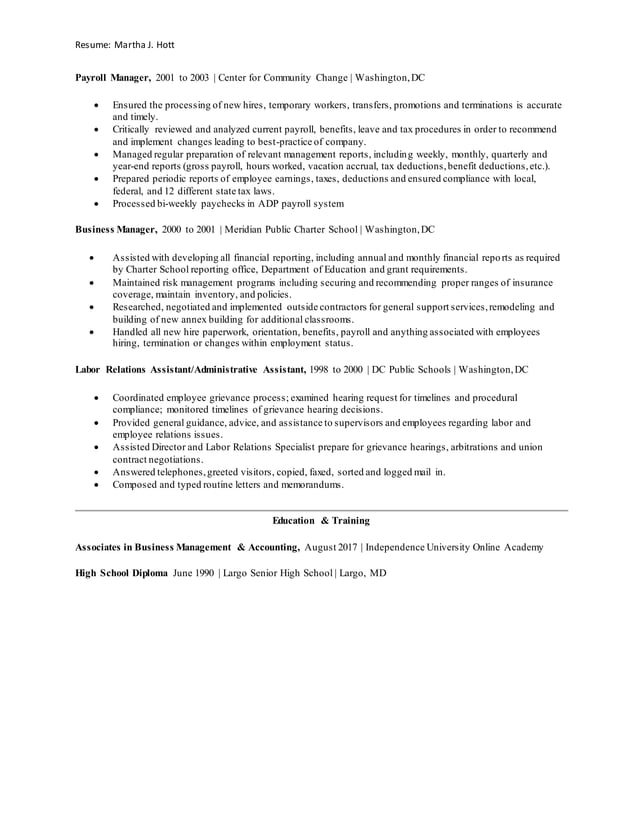 Martha Hott Resume 2015 | PDF