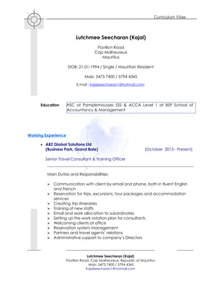 Curriculum Vitae - Lutchmee SEECHARAN | PDF