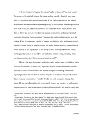 Sparks-The Moral Status of Non-Human Animals and Animal Rights | DOCX ...