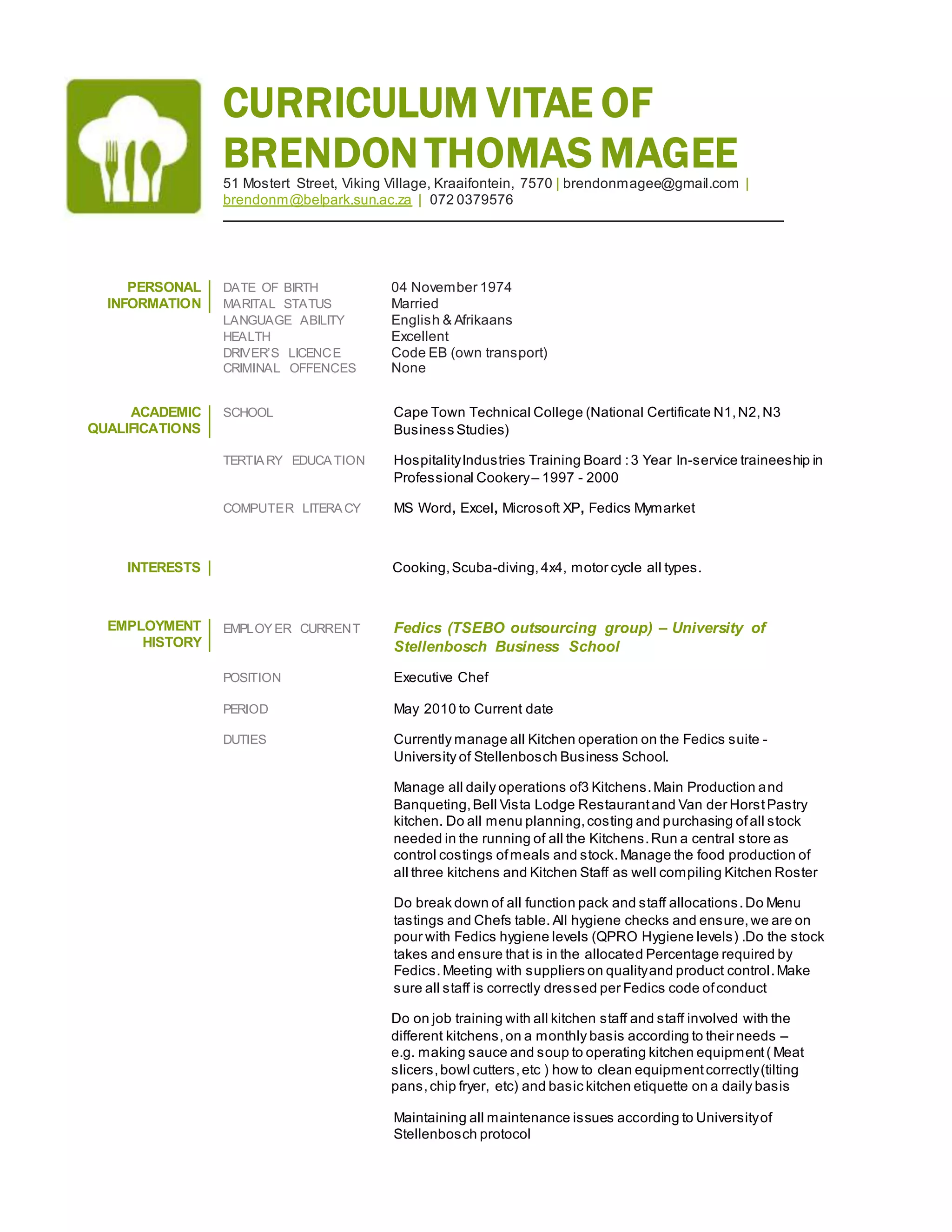 Brendon Magee Updated CV 2015 | PDF