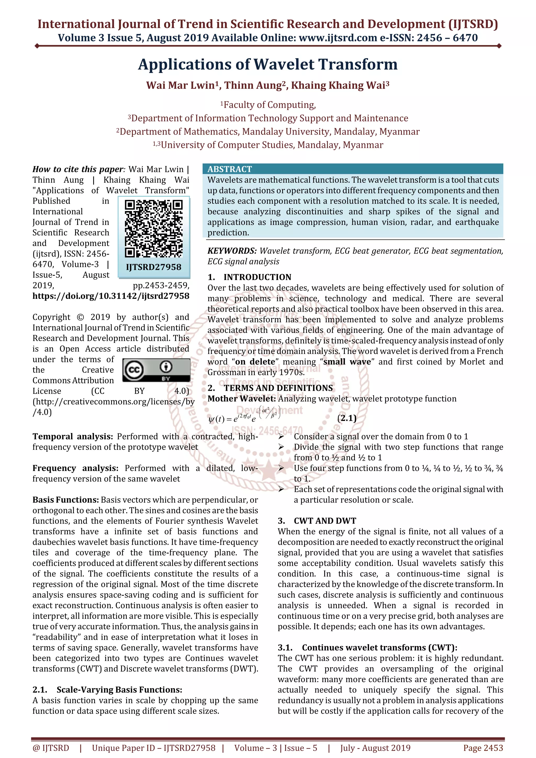 Applications Of Wavelet Transform Pdf Web Development Internet